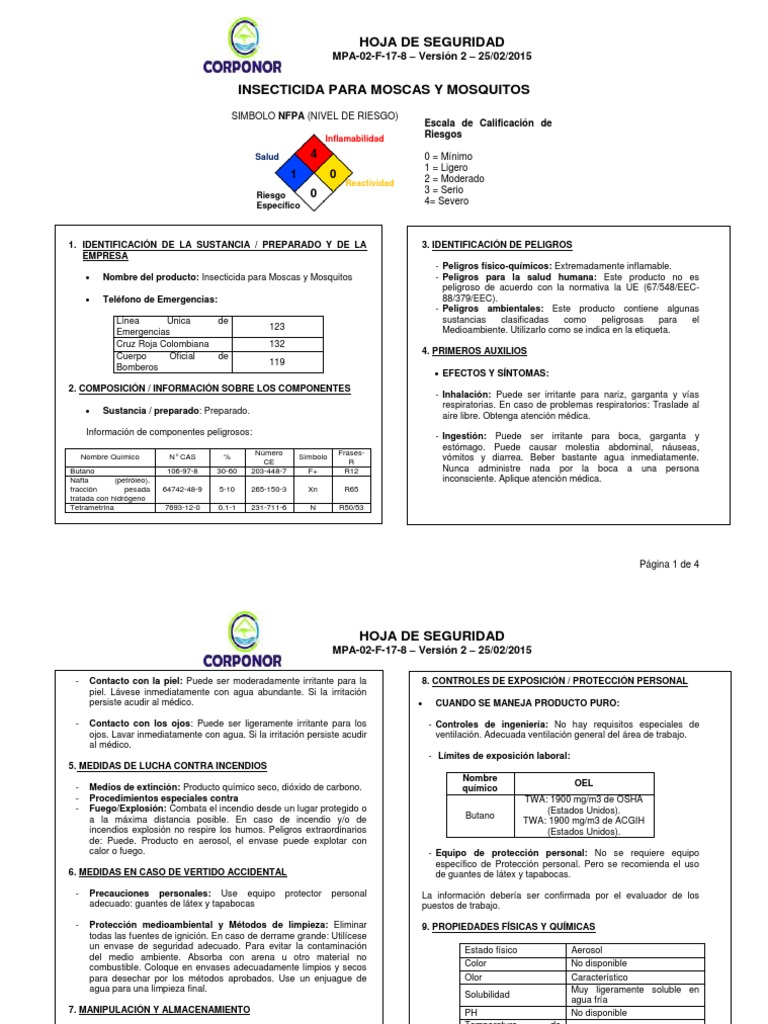 Msds Insecticida | PDF | Aerosol | Contaminación