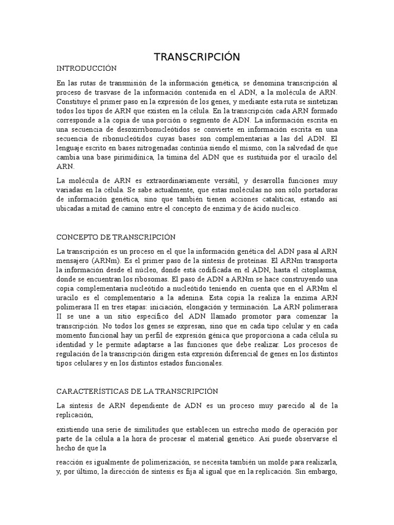TRANSCRIPCIÓN | Descargar gratis PDF | Rna | Adn