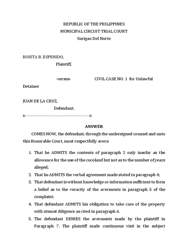 Answer to Complaint | Complaint | Lawsuit