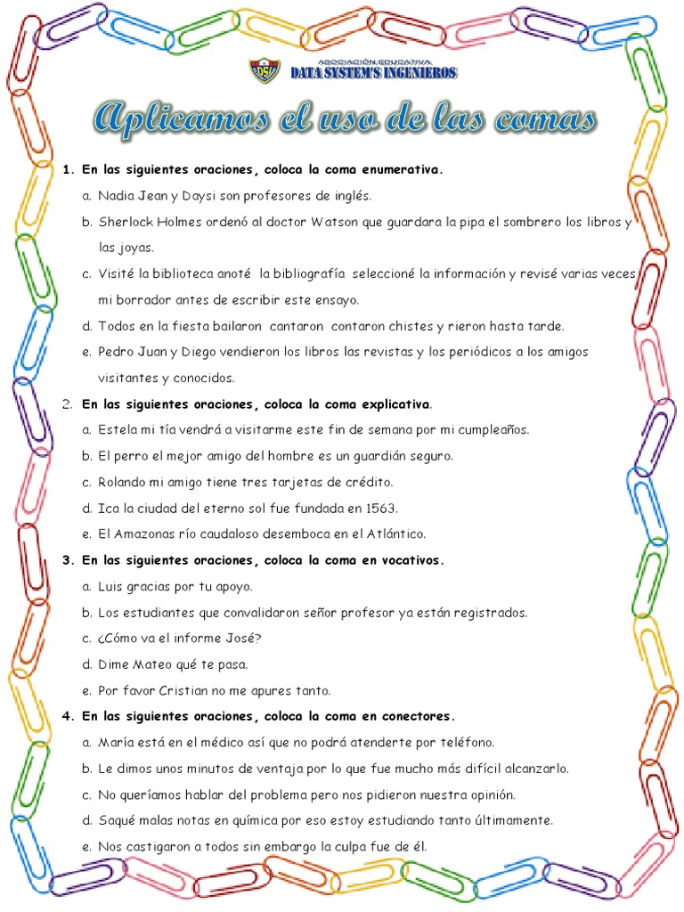 Ficha de Los Tipos de Comas | PDF | Deportes | Ocio