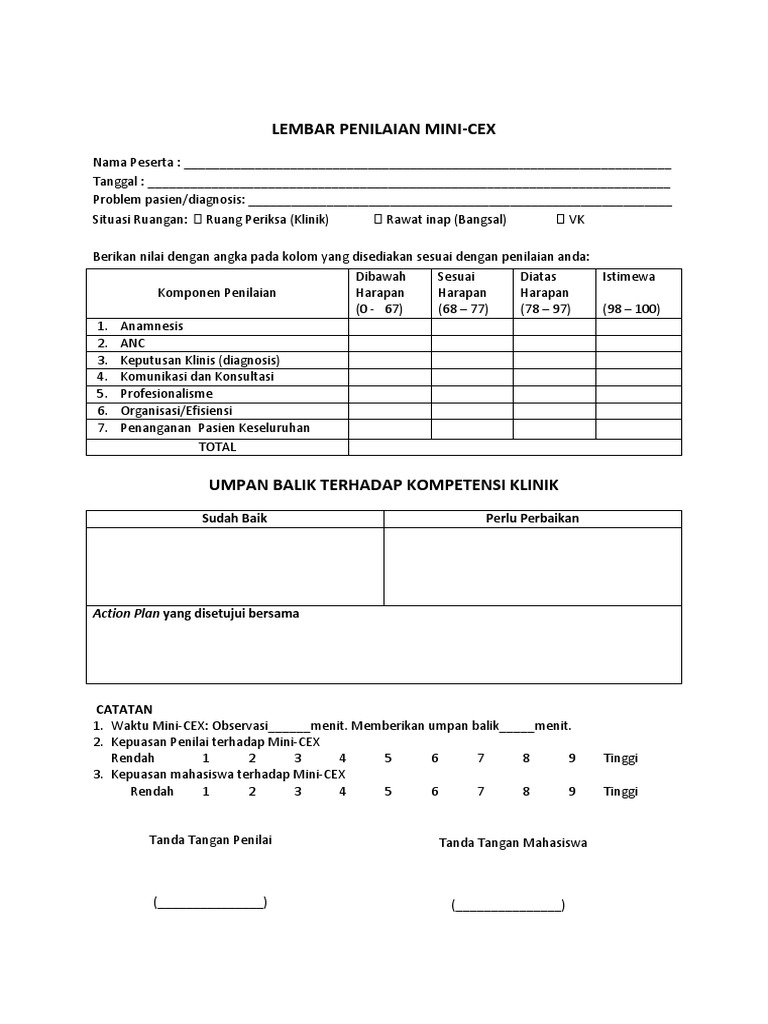 Lembar Penilaian Mini Cex | PDF