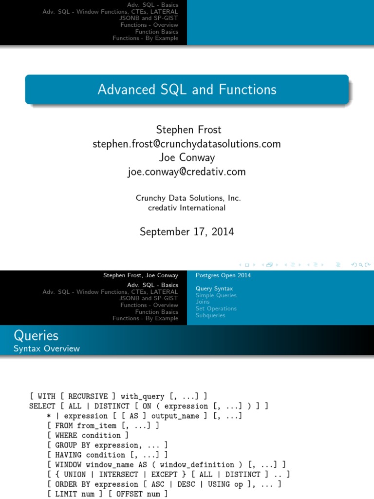 Adv SQL and Functions | Download Free PDF | Computer Data | Software ... Adv SQL and Functions | Download Free PDF | Computer Data | Software ...