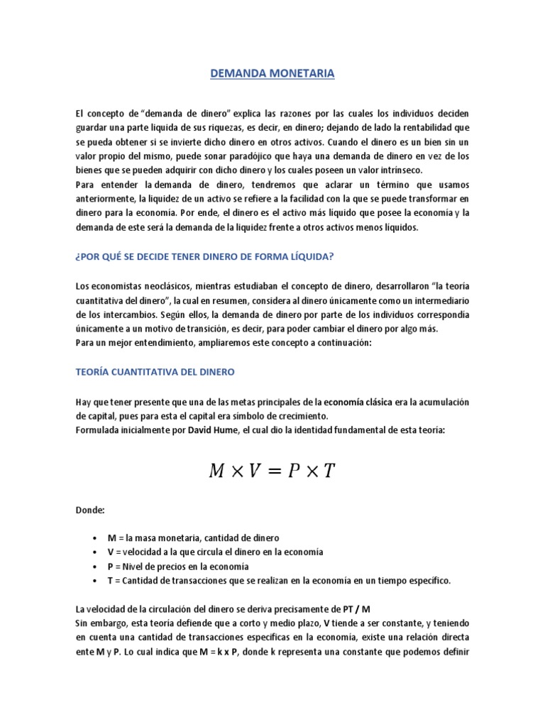 Demanda Monetaria | PDF | Demanda de dinero | Dinero