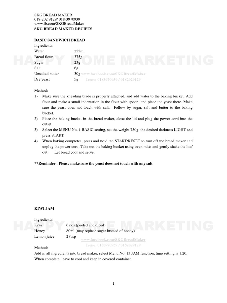 Bread Maker Recipe 1 PDF | PDF | Breads | Dough
