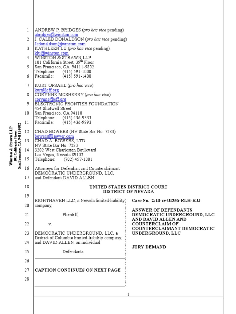 Answer and Counterclaim | PDF | Internet Forum | Lawsuit