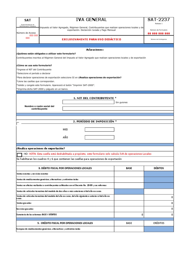 Iva Mensual Sat 2237 | Impuesto al valor agregado | Impuestos
