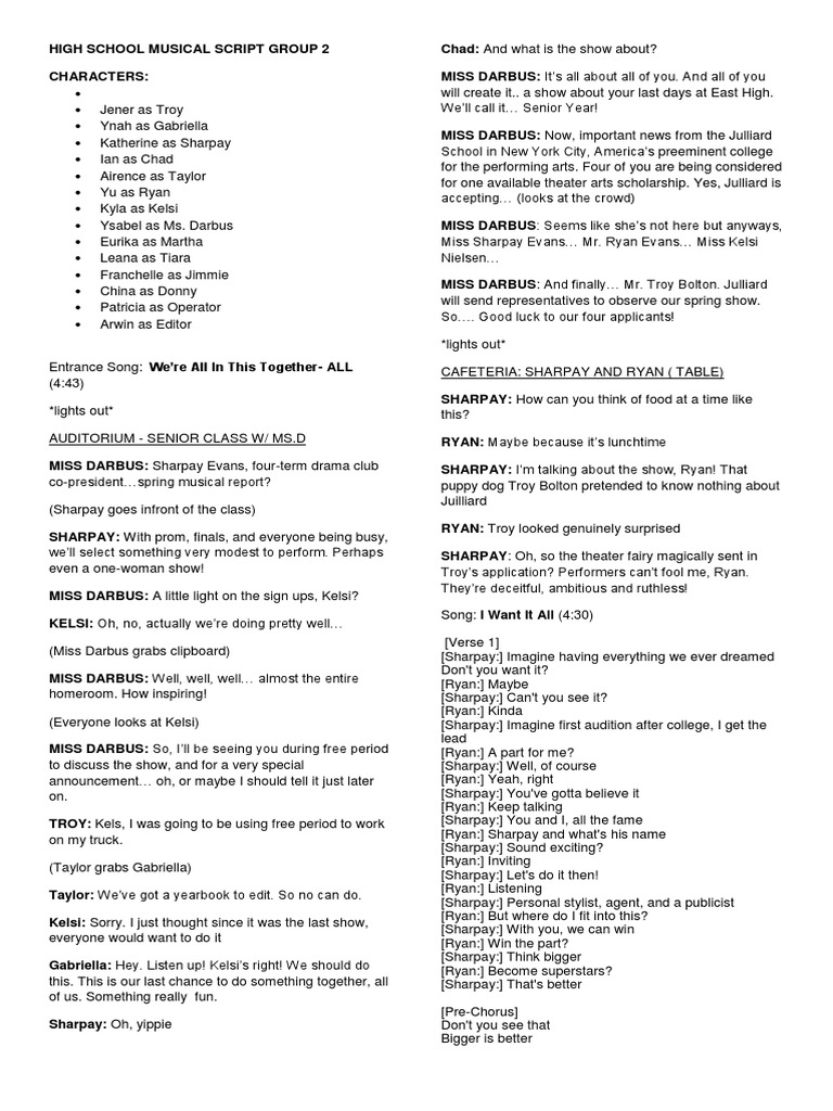 High School Musical Script | PDF | Performing Arts | Entertainment