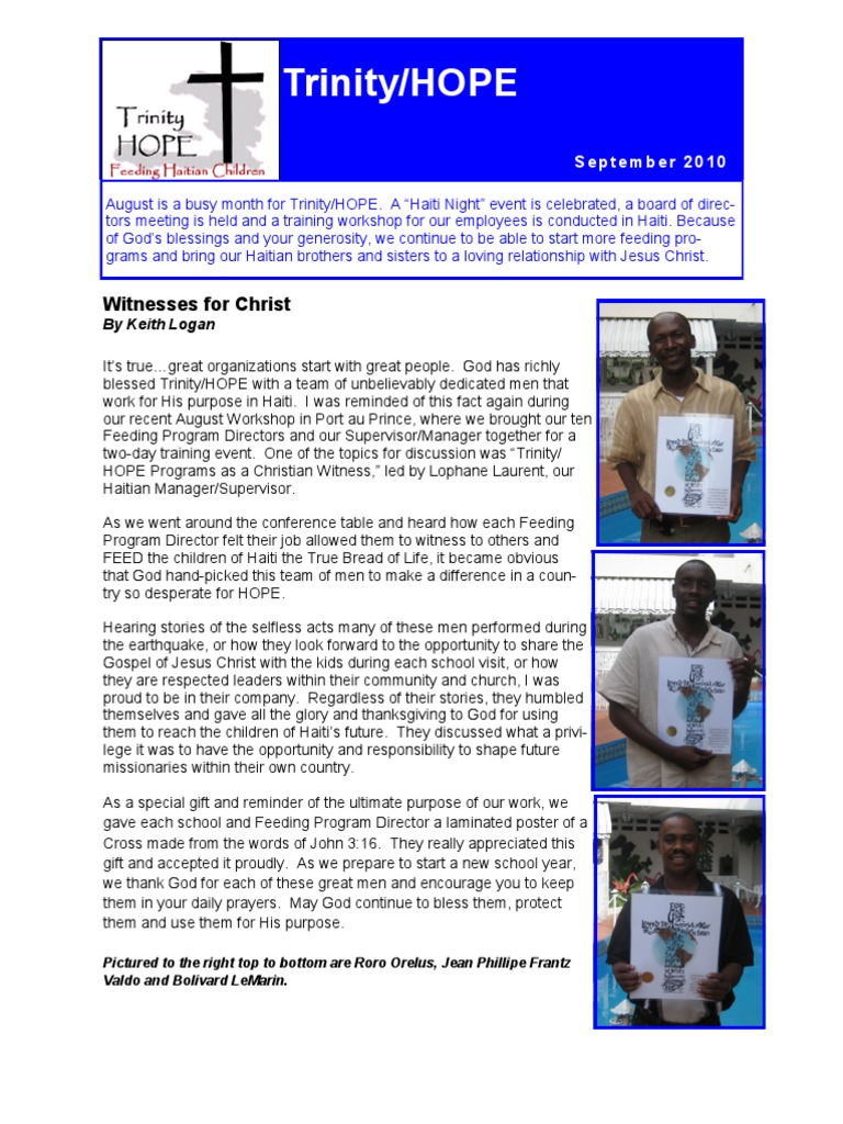Trinity Hope September 2010 | PDF | Trinity | Haiti