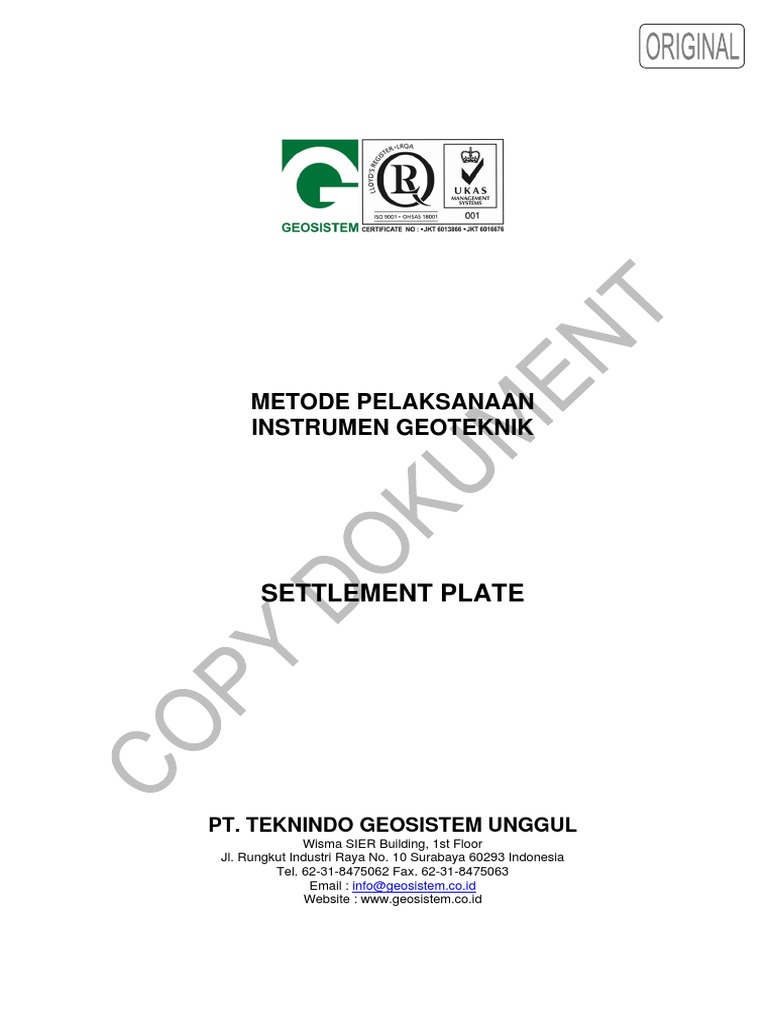 01 Metode Pelaksanaan Settlement Plate | PDF