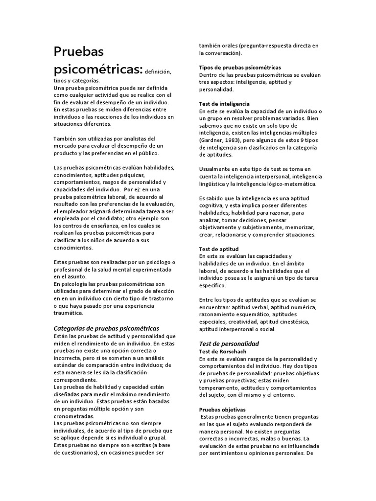 Pruebas Psicométricas | Descargar gratis PDF | Aquisición de idioma | Neurociencia
