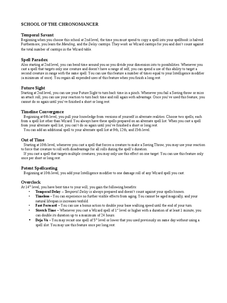 Chronomancer Wizard Class Guide | PDF | Leisure