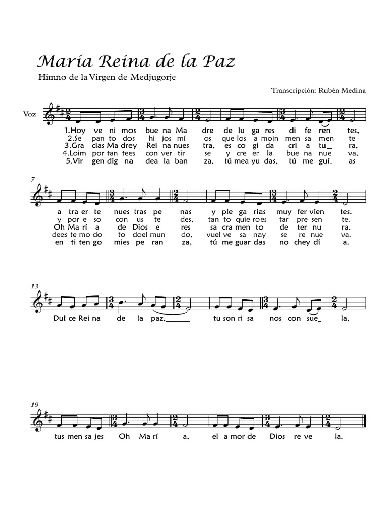 María Reina de La Paz - Partitura Completa