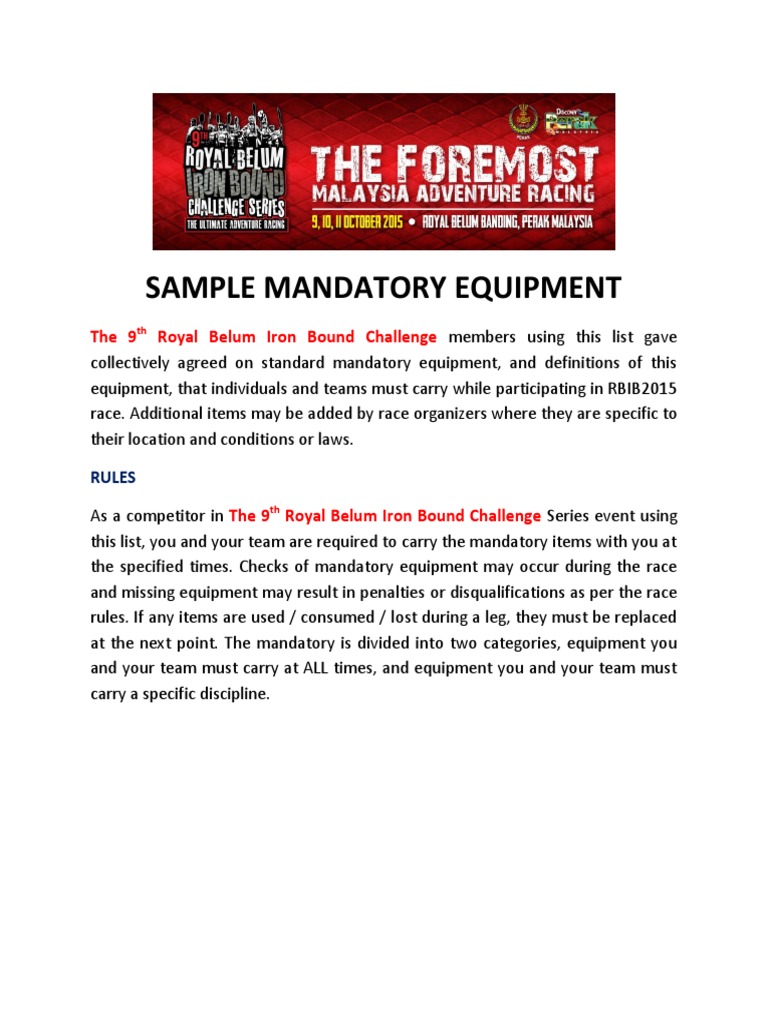 Sample Mandatory Equipment | PDF | Nature