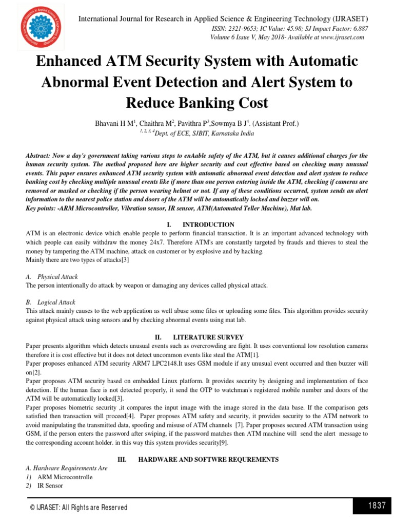 Enhanced Atm Security System With Automatic Abnormal Event Detection