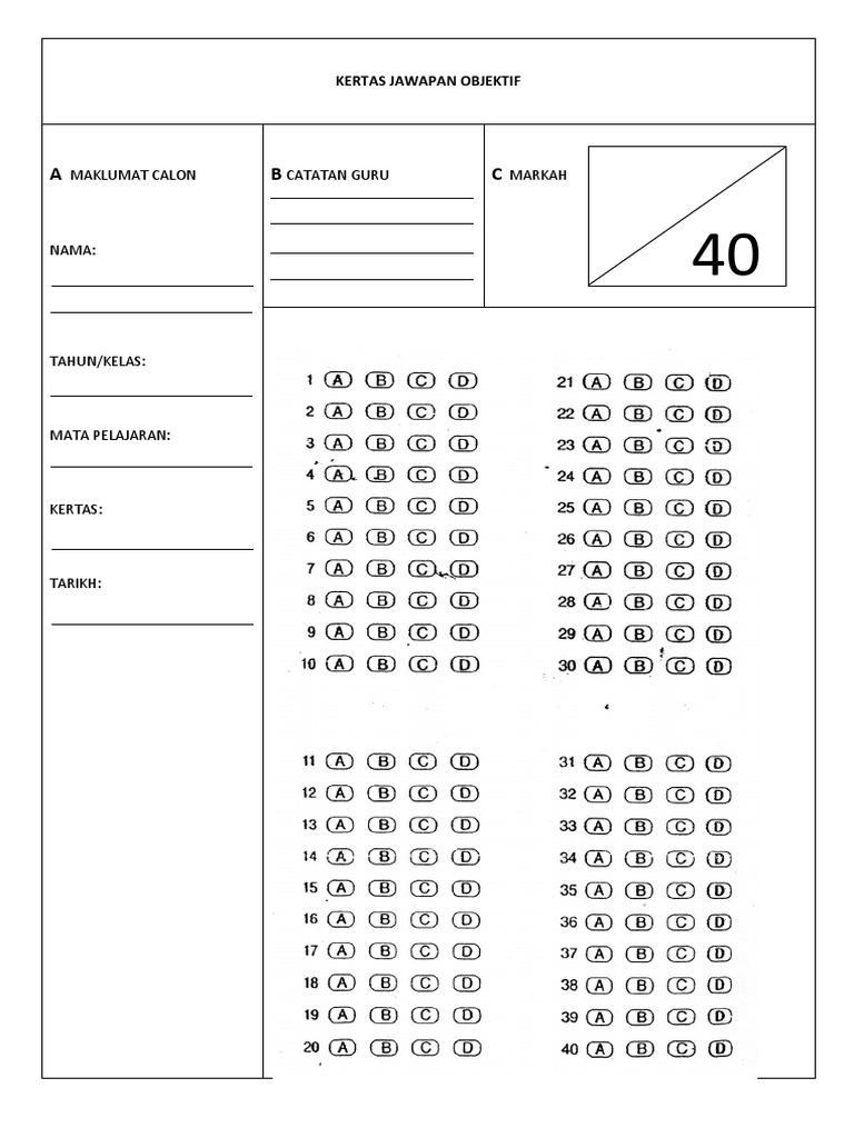 Kertas Jawapan Objektif | PDF