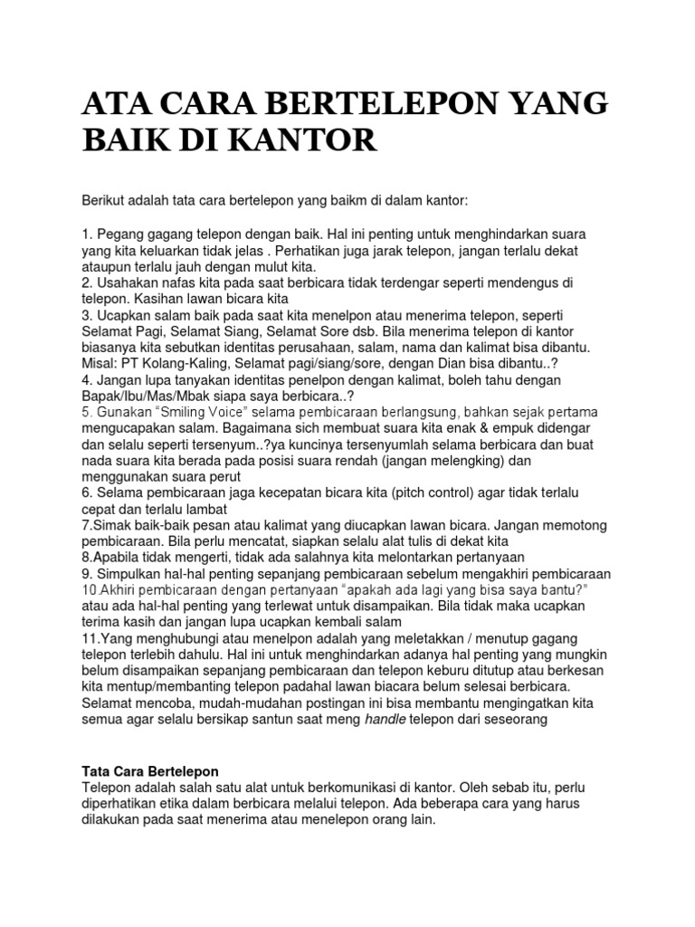 Etika Bertelepon di Kantor | PDF | Karier & Perkembangan | Seni ...