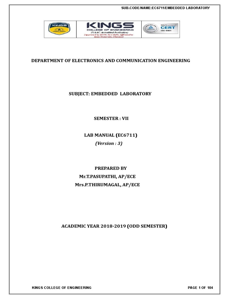 Embedded Laboratory Manual EC6711 | PDF | Analog To Digital Converter ...