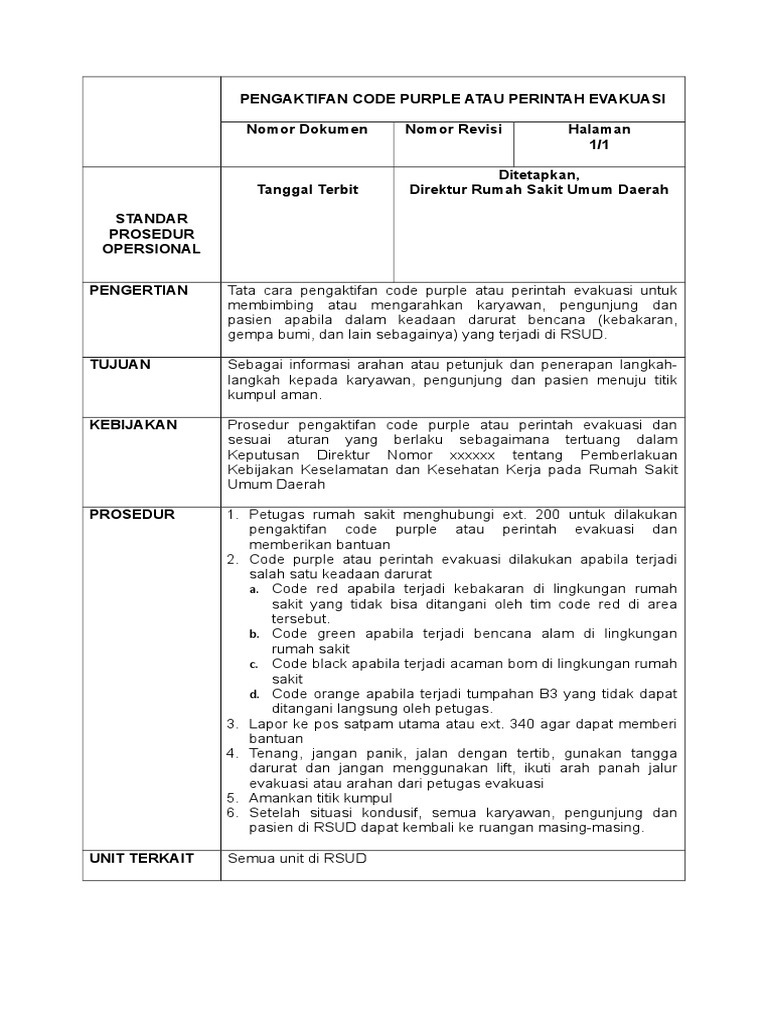Prosedur Evakuasi Code Purple RSUD | PDF | Teknologi & Rekayasa