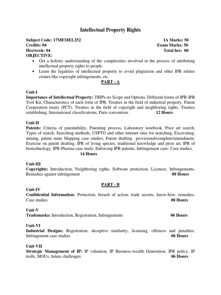 Intellectual Property Rights Syllabus | PDF | Intellectual Property ...