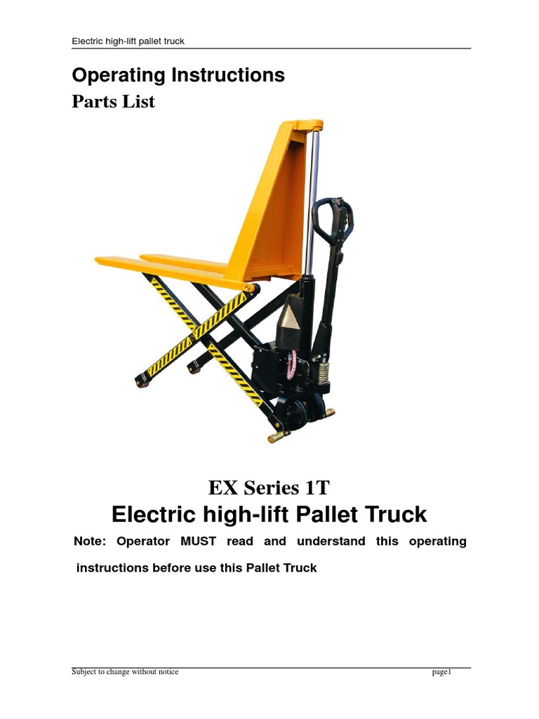 Electric High-Lift Pallet Truck Operation Instraction PDF | PDF ...