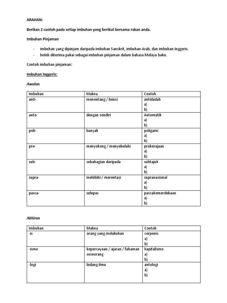 Lengkapkan Contoh Imbuhan | PDF