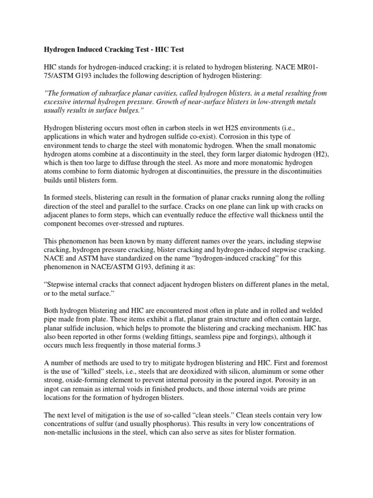 Hydrogen Induced Cracking Test | PDF | Steel | Hydrogen