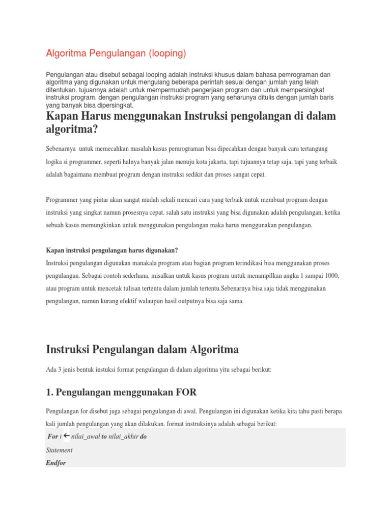 Algoritma Pengulangan | PDF