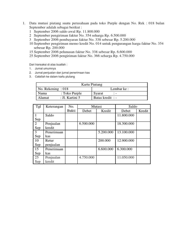 Data Mutasi Piutang Suatu Perusahaan Pada Toko Purple Dengan No | PDF