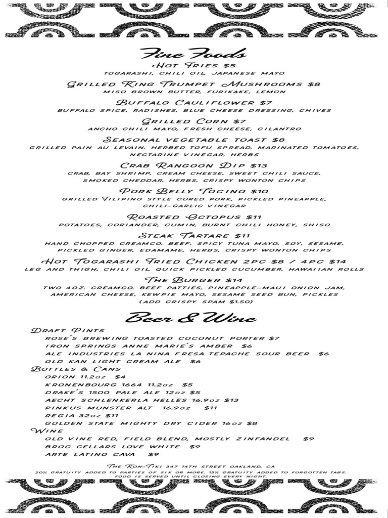 Kon-TIki Food Menu | PDF | French Fries | Cuisine