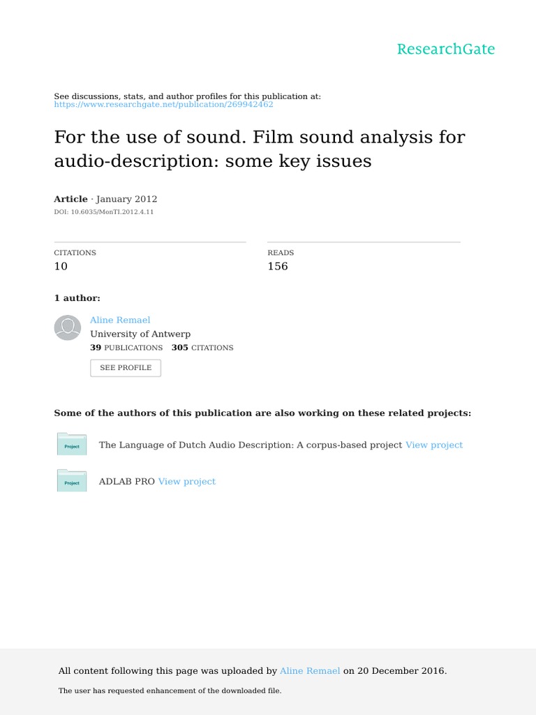 For The Use of Sound Film Sound Analysis For Audio | PDF | Sound ...