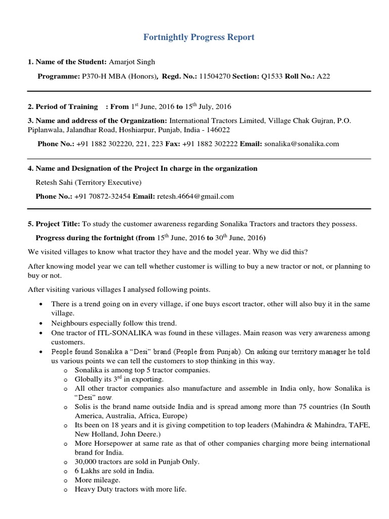 Fortnightly Progress Report | PDF | Automotive Industry | Transport