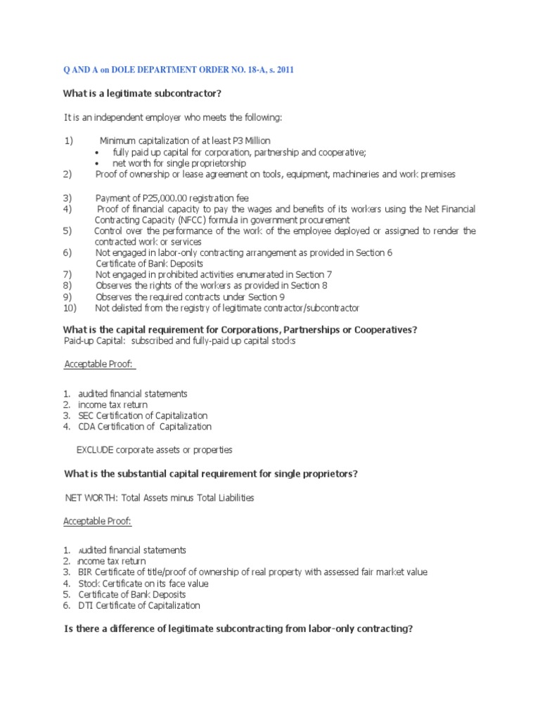 Dole Department Order No. 18-A, S. 2011 | PDF | Independent Contractor ...