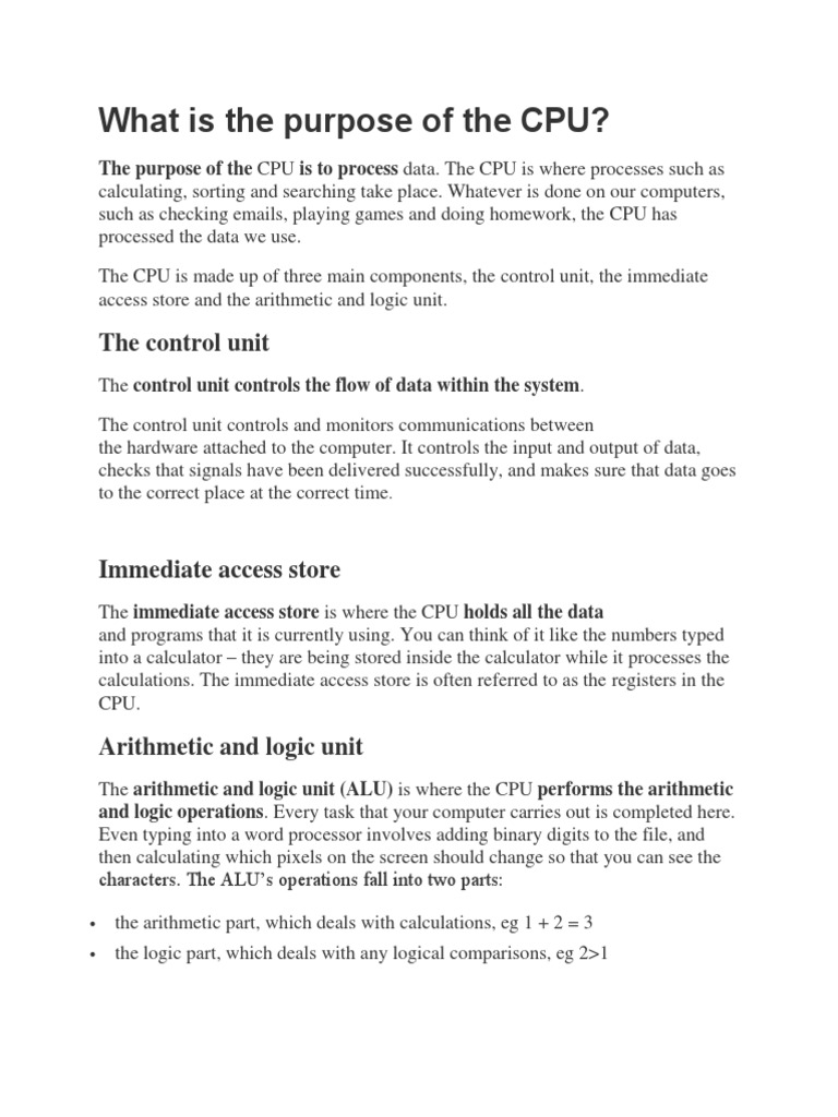 The Purpose and Components of the Central Processing Unit: How the CPU ...