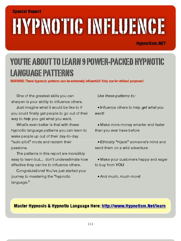 Hypnotic Influence | PDF | Hypnosis | Cognitive Science