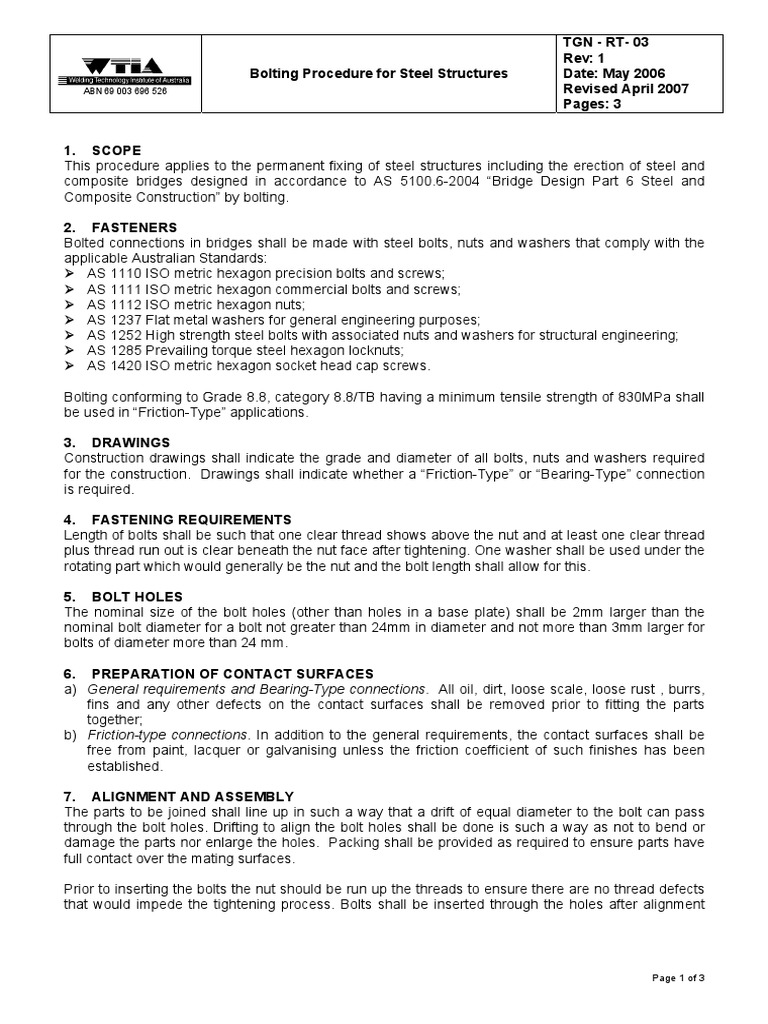 Steel Structure Bolting Procedure Guide | PDF | Nut (Hardware) | Screw