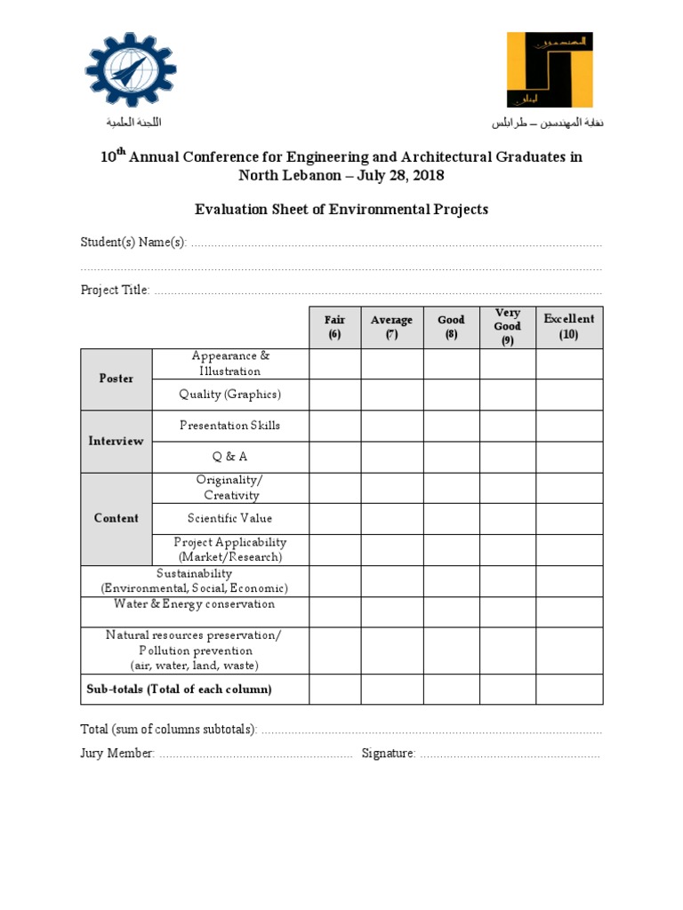 Evaluation Sheet Env 2018 | PDF | Environmental Science | Sustainability
