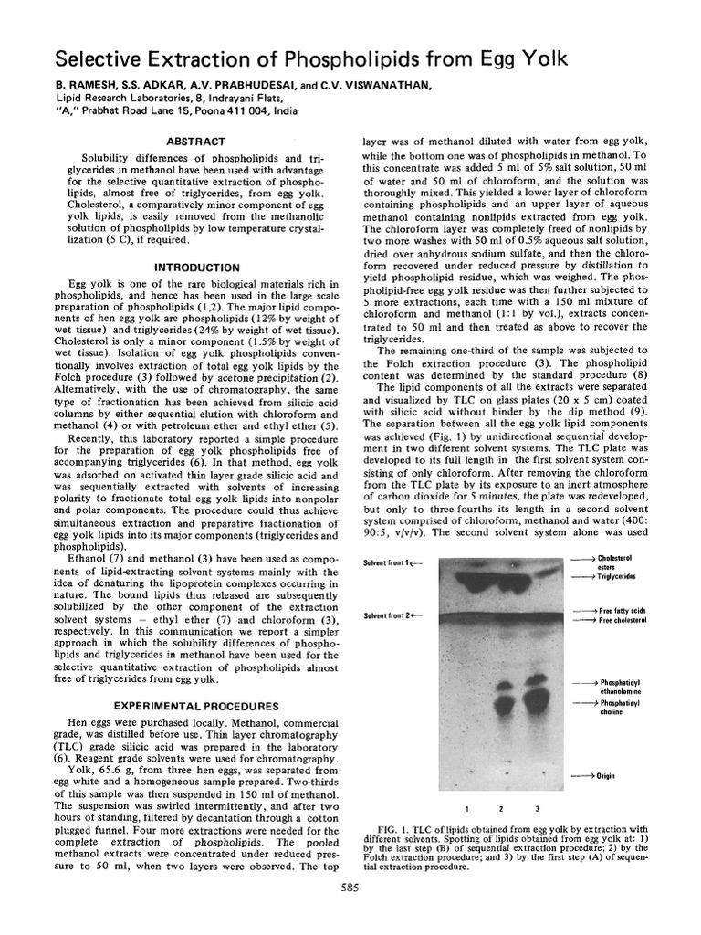 Selective Extraction of Phospholipids From Egg Yolk | PDF | Thin Layer ...