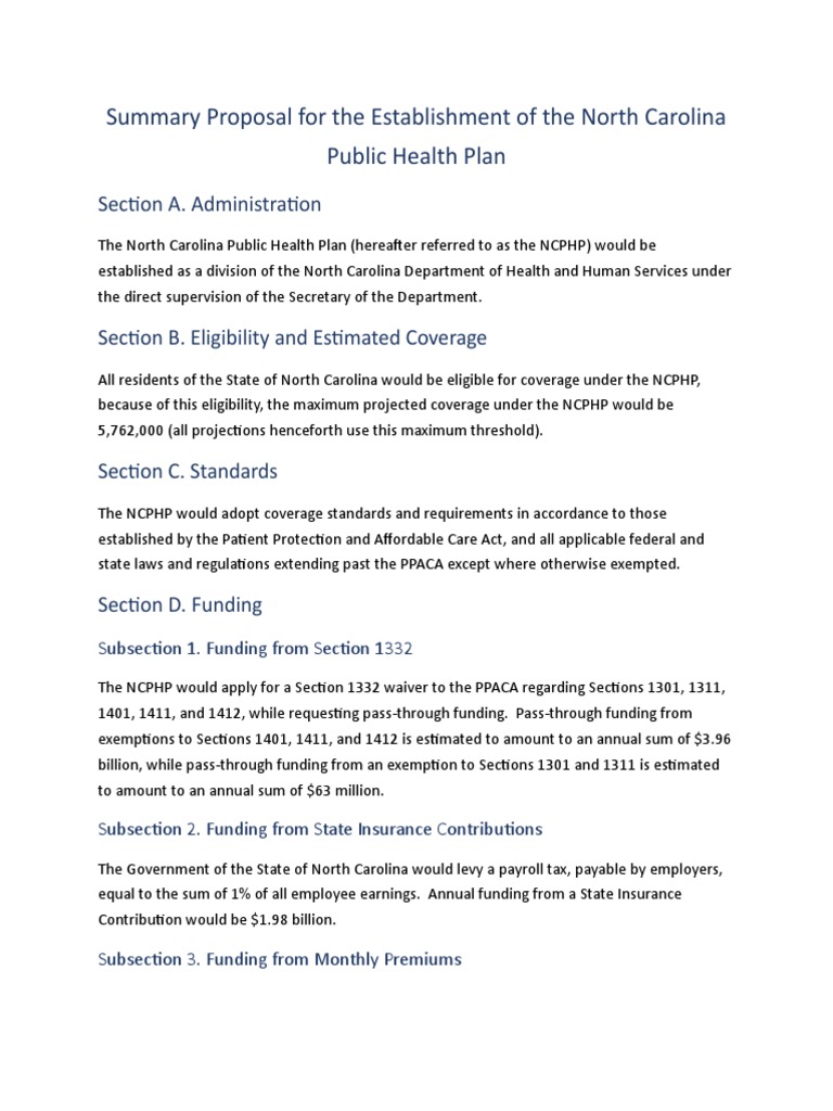 The North Carolina Public Health Plan | PDF | Patient Protection And ...