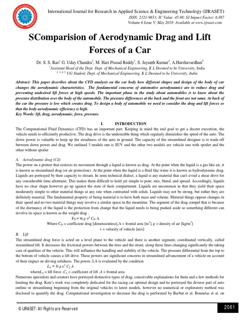 Comparision of Aerodynamic Drag and Lift Forces of A Car | PDF | Drag ...