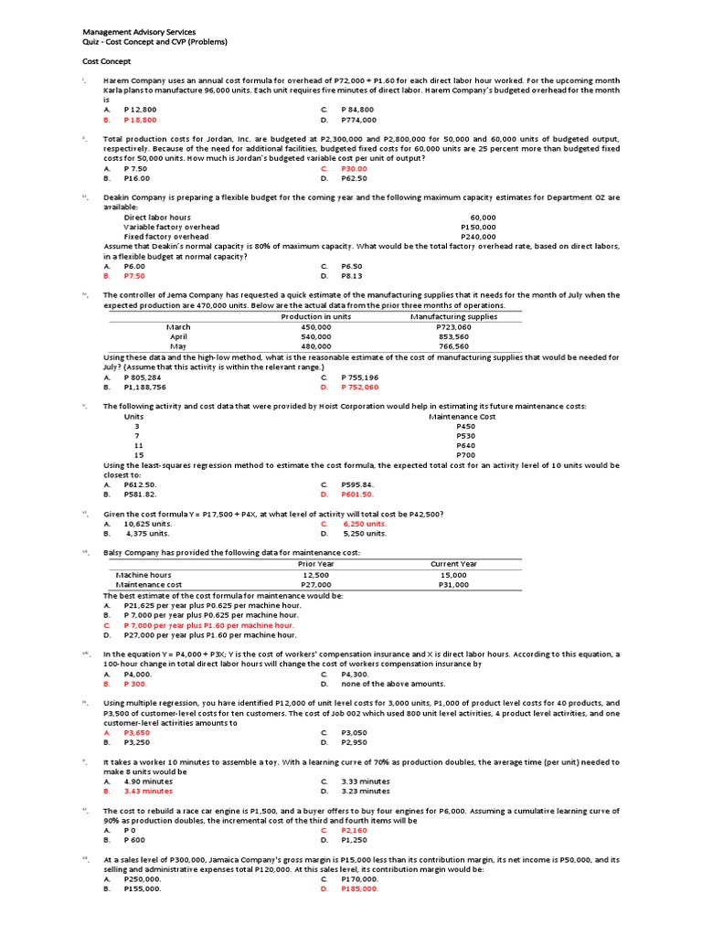 Q - Cost Concept and CVP Problems With Answers PDF | PDF | Financial ...