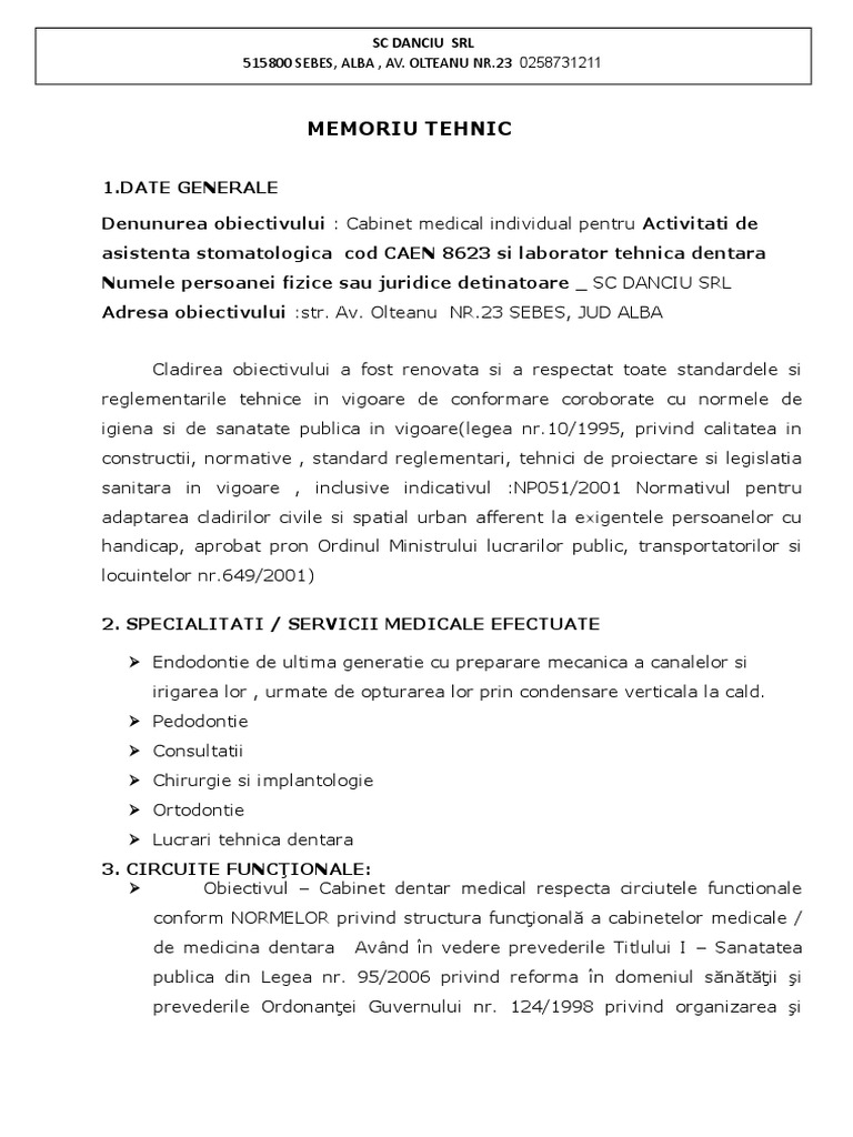 Model Memoriu Tehnic | PDF