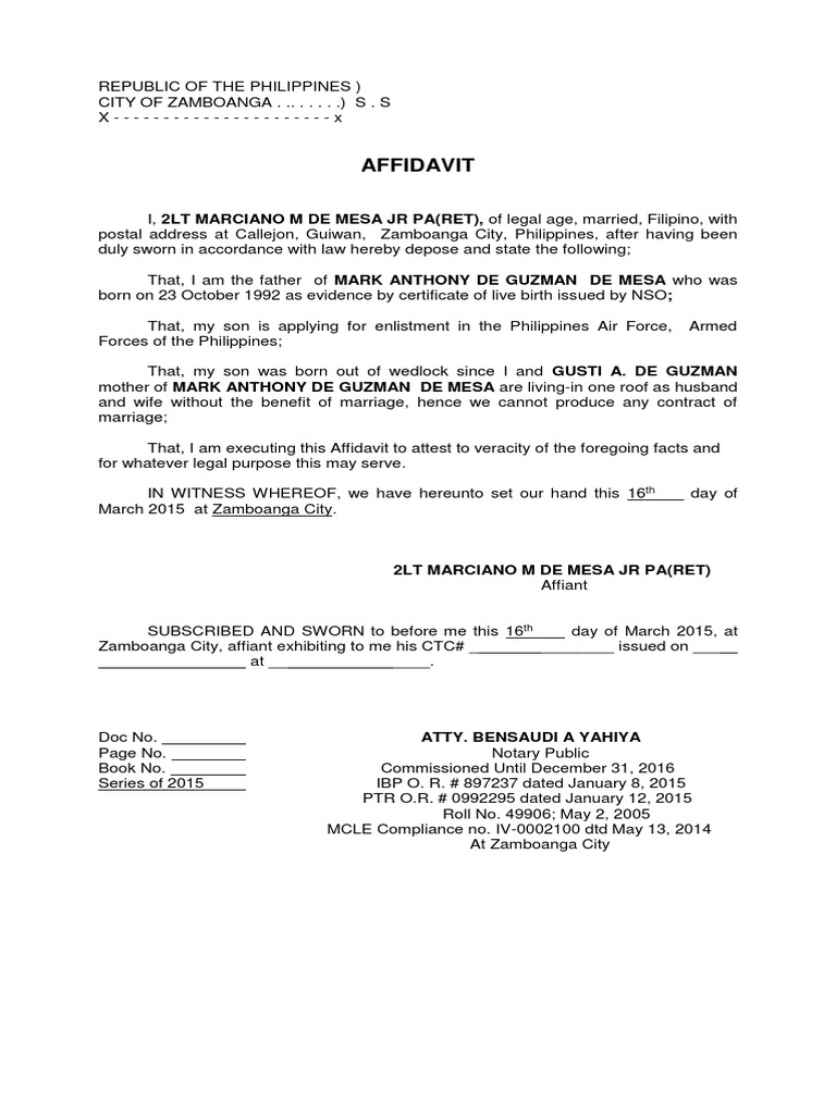 Affidavit (Non Marriage) | PDF | Affidavit | Legal Procedure