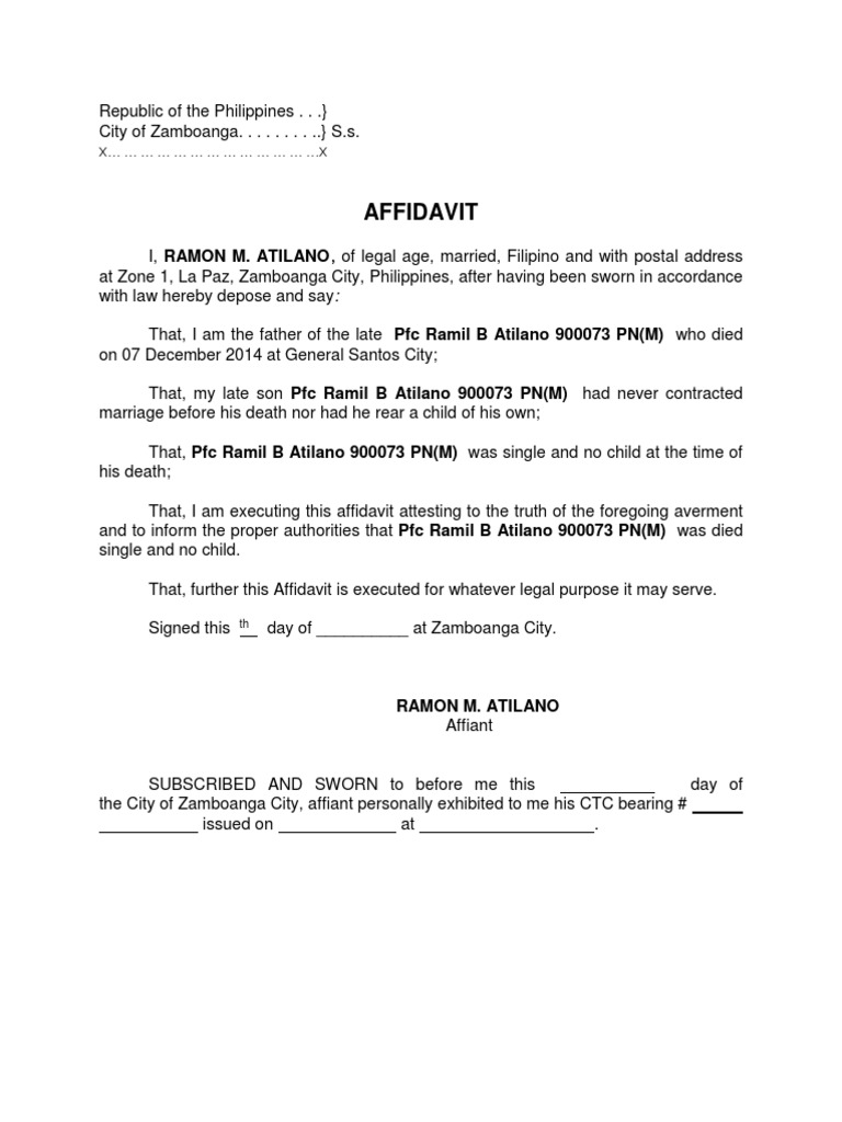 Affidavit (Not Being A Child and Without Child) | PDF | Affidavit ...