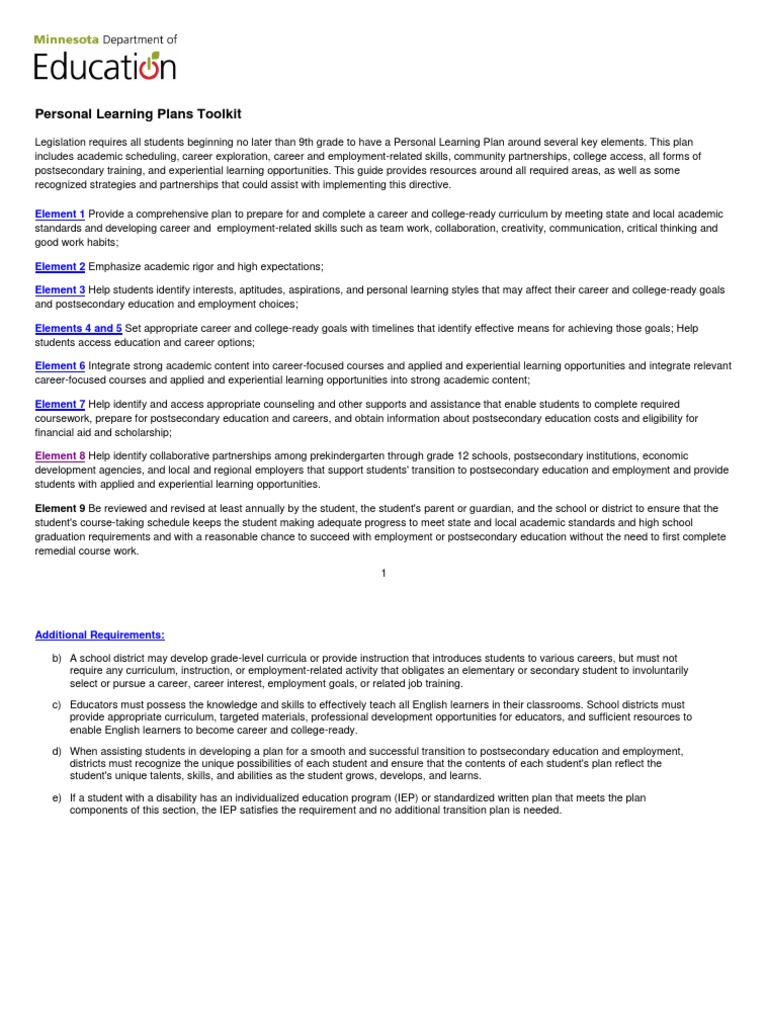 Personal Learning Plans Toolkit Guide | PDF | Individualized Education ...