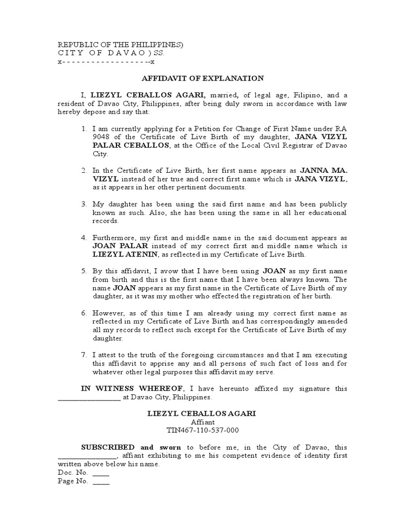 Affidavit of Explanation | PDF | Affidavit | Common Law