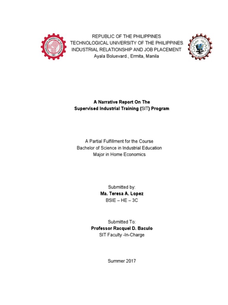 A Narrative Report On The Supervised Industrial Training (SIT) Program | PDF | Restaurants | Menu