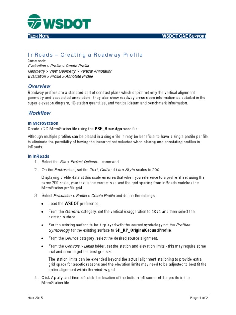 Inroads - Creating A Roadway Profile: T N Wsdot Cae S | PDF | Computing ...
