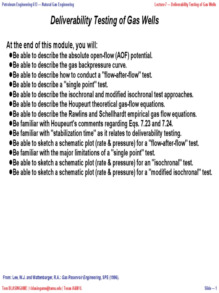 P613 16A Lec 07 (DelTst Gas Wells) (PDF) | PDF | Applied And Interdisciplinary Physics | Chemistry