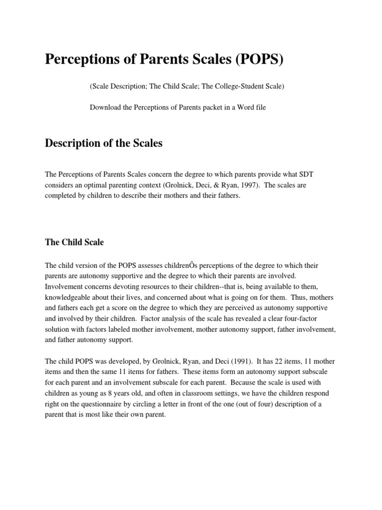 Perceptions of Parents Scales (POPS) | PDF | Autonomy | Parent