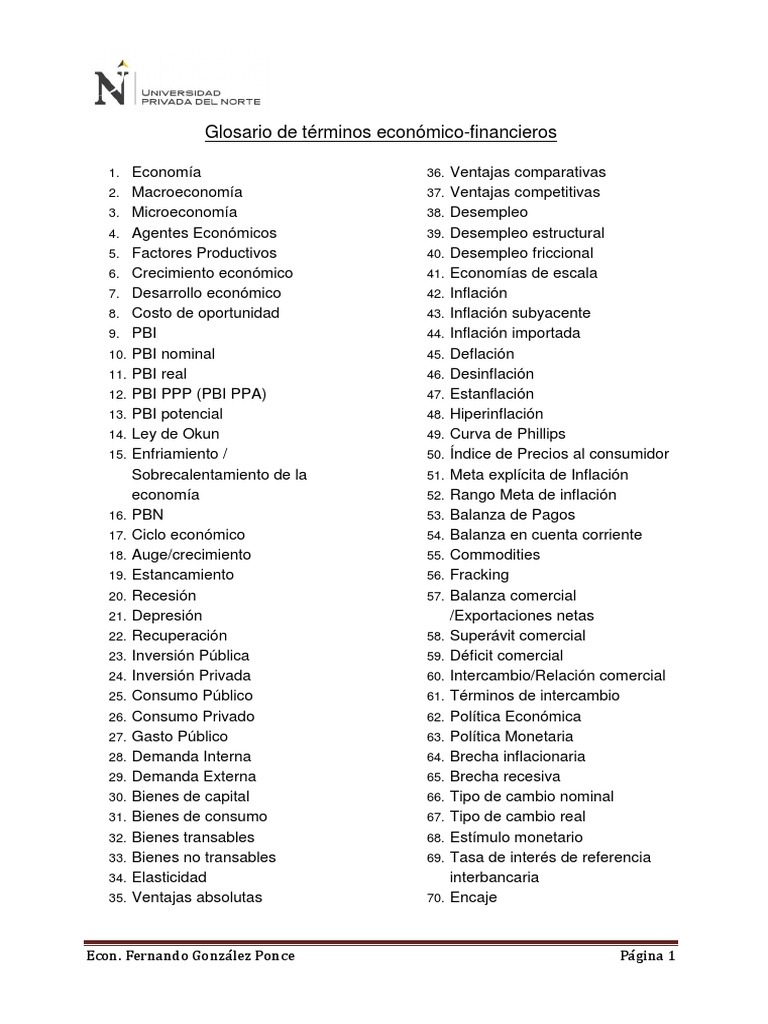 Glosario de Términos Económico-Financieros | Inflación | Producto ...